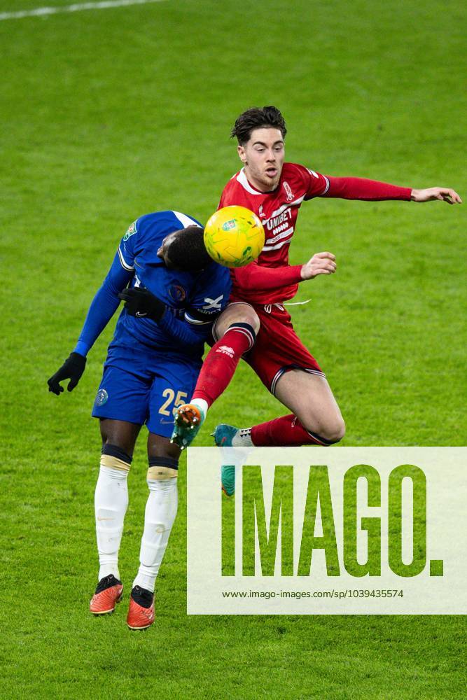Moises Caicedo of Chelsea and Hayden Hackney of Middlesbrough Chelsea v ...