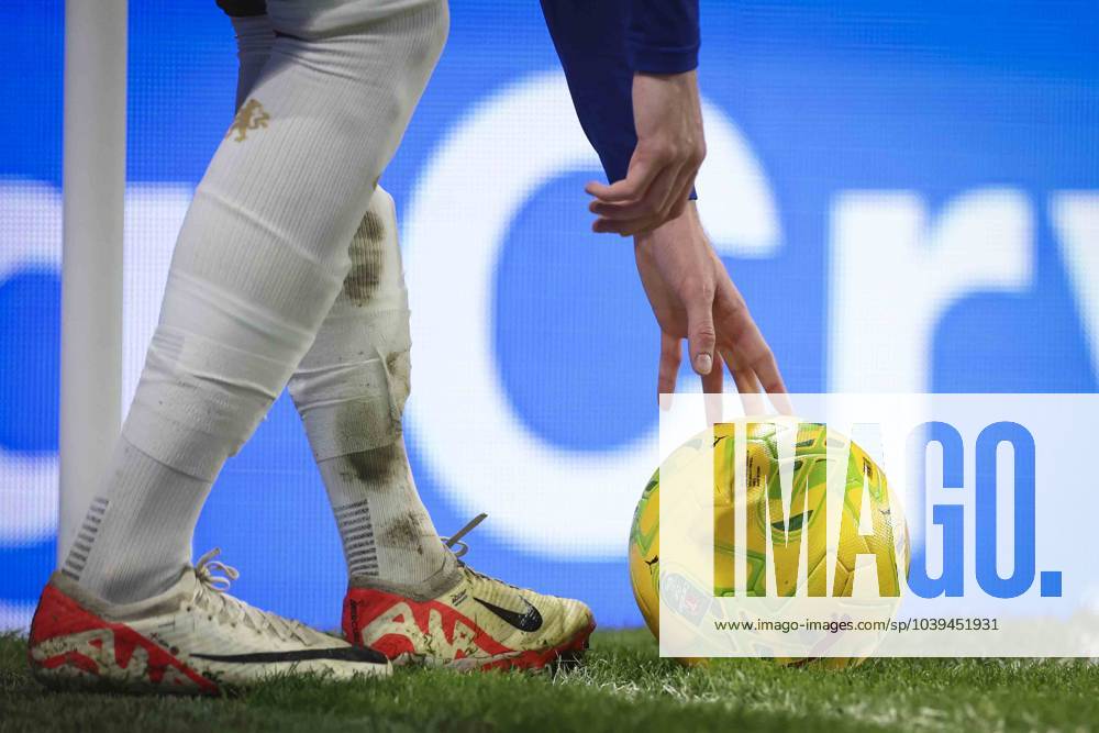 The Carabao Cup Puma match ball at the feet of Cole Palmer of Chelsea ...