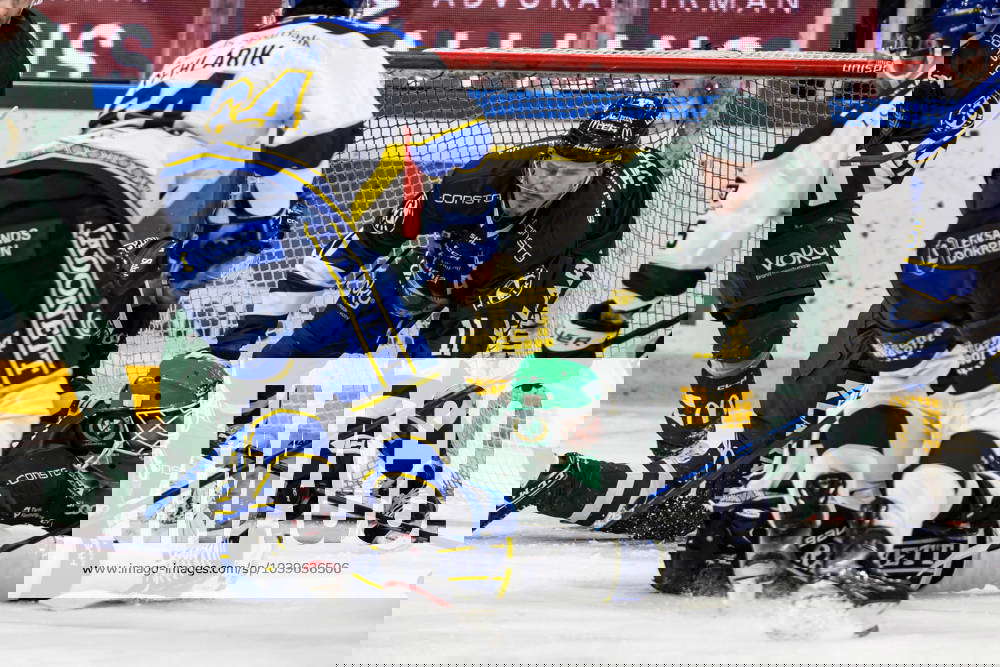 Färjestads goalkeeper Victor Brattström and Joakim Nygard during the SHL ice hockey match between