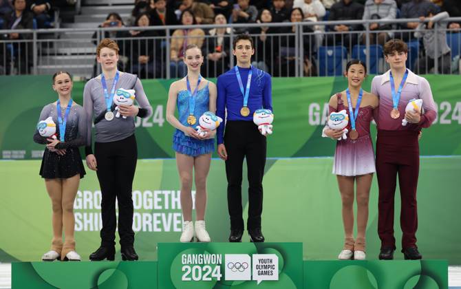 GANGNEUNG, Jan. 29, 2024 -- Silver medalists Cayla Smith and Jared ...
