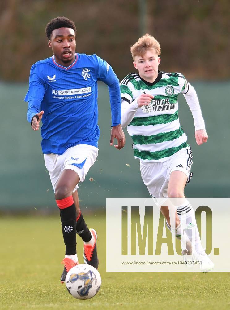 Paul Nsio of Rangers B in action against Celtic B Celtic B v Rangers B ...