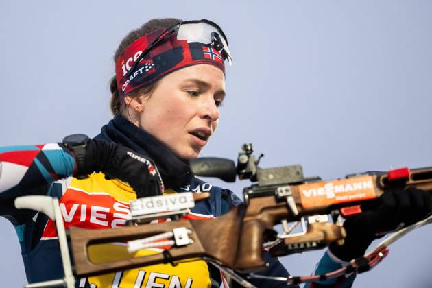 240208 Ida Lien of Norway at a training session during the IBU Biathlon ...