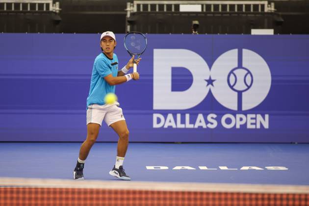 DALLAS, TX - FEBRUARY 08: Rinky Hijikata hits a forehand during the ...
