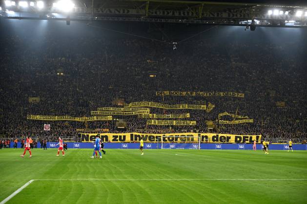 BVB fan protest on the south stand with banners and banners against ...