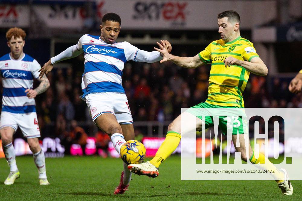 Elijah Dixon-Bonner of QPR and Kenny McLean of Norwich City Queens Park ...