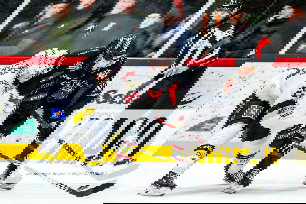 Västeras Adam Hofbauer and Nybros Daniel Ljungman during the ice hockey ...