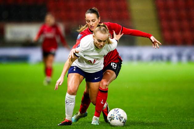 Eveliina Summanen and Kayleigh Barton in action during the Womens FA ...