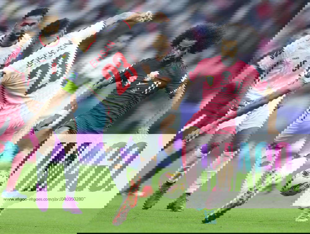 Jordan v Qatar - AFC Asian Cup Final Akram Afif (R)of Qatar is battling ...