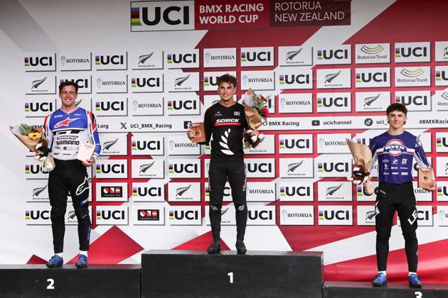 UCI BMX Racing World Cup - Round 1 Mens U23 Podium 2nd 505 NZL, 1st 511 ...