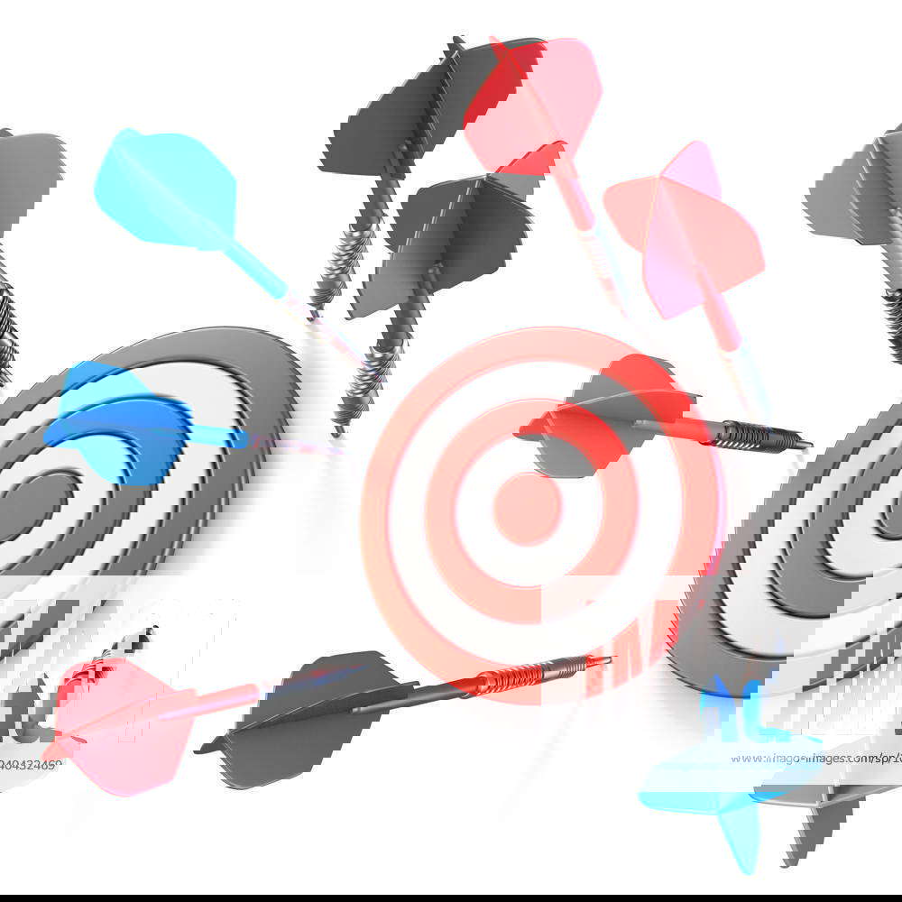Blue and red dart miss target side view 3D Blue and red dart miss ...