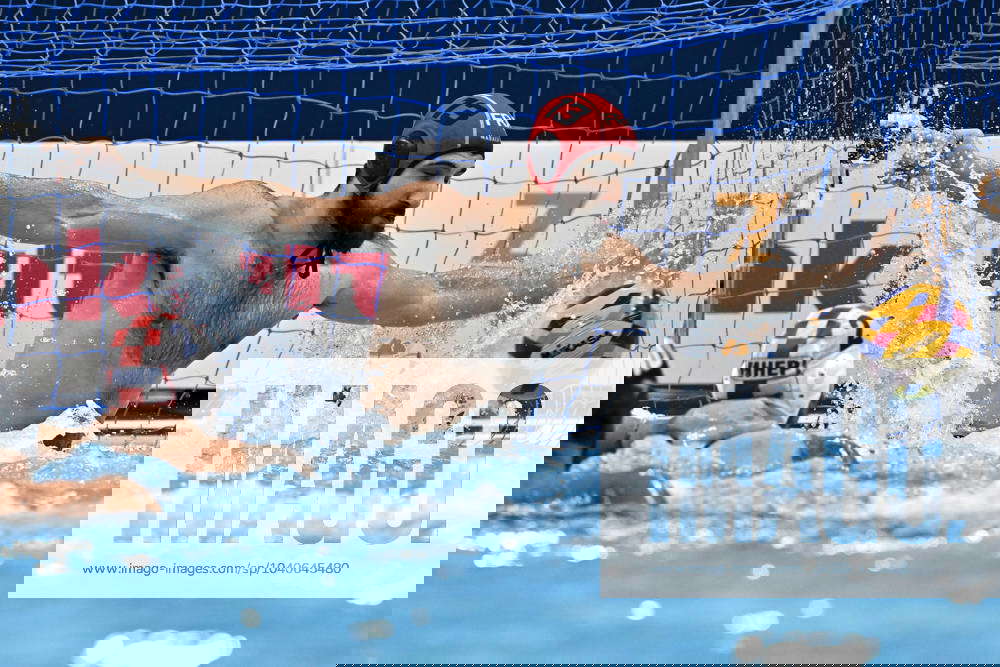 Hugo Fontani of France saves during the semifinal Water polo ...