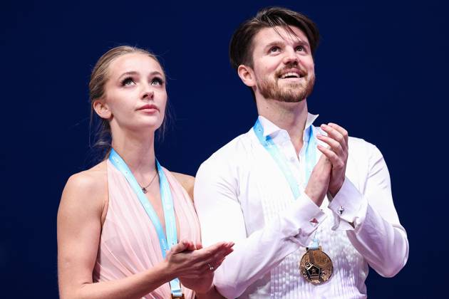 RUSSIA, CHELYABINSK REGION - FEBRUARY 17, 2024: 1st placed ice dancers Alexandra Stepanova and Ivan