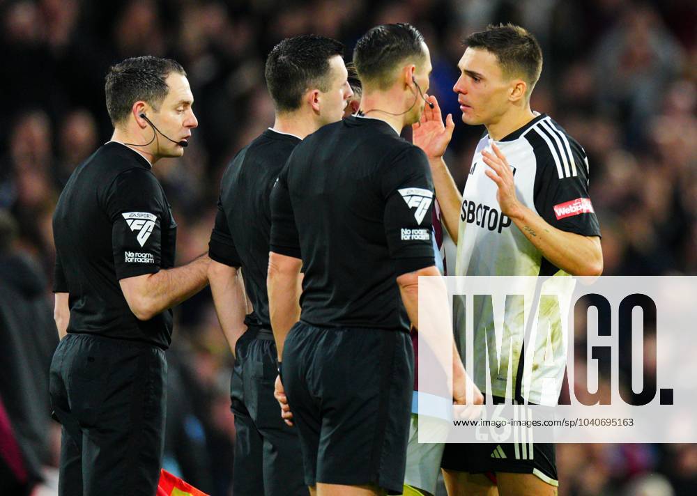 Joao Palhinha of Fulham talks to referee Lewis Smith at full time ...