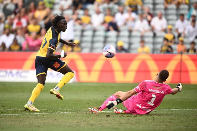 ALEAGUE MARINERS WANDERERS, Daniel Margush of the Wanderers saves a ...