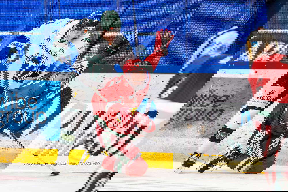 240216 Tingsryds Lucas Lagerberg and Moras Joseph Berger during the ice ...