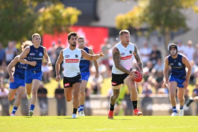 AFL KANGAROOS MAGPIES MATCH SIMULATION, Jordan De Goey of Collingwood ...