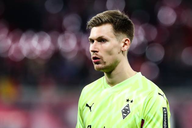 Goalkeeper Moritz Nicolas Borussia Moenchengladbach , left , against ...