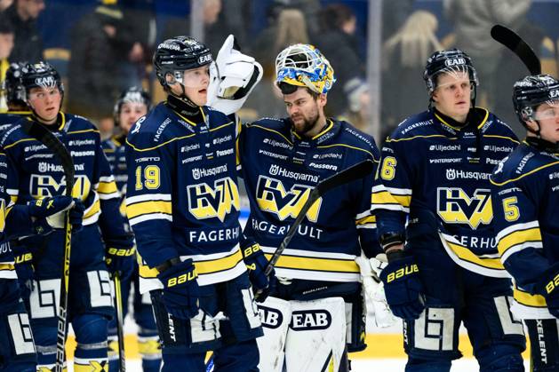 HV71s goalkeeper Joni Ortio is depressed after the SHL ice hockey match between Leksand and HV71 on
