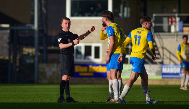 Torquay United v Aveley, Torquay, UK - 24 Feb 2024 Referee, Niall Smith ...