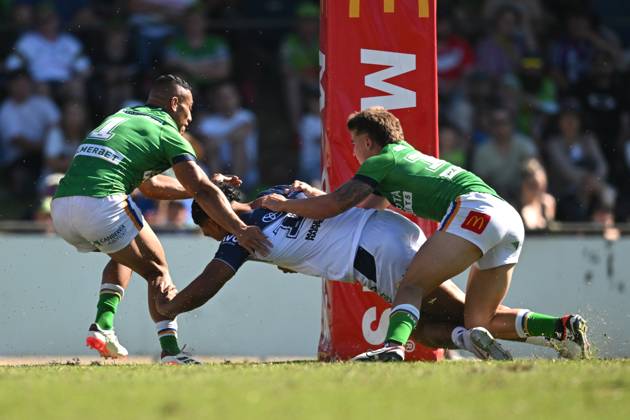 NRL PRE SEASON RAIDERS COWBOYS, Thomas Mikaele of the Cowboys makes a ...