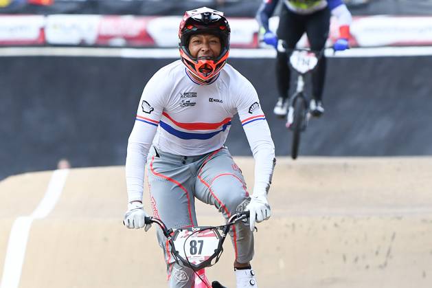 UCI BMX WORLD CUP, Kye Whyte of Great Britain celebrates winning the ...