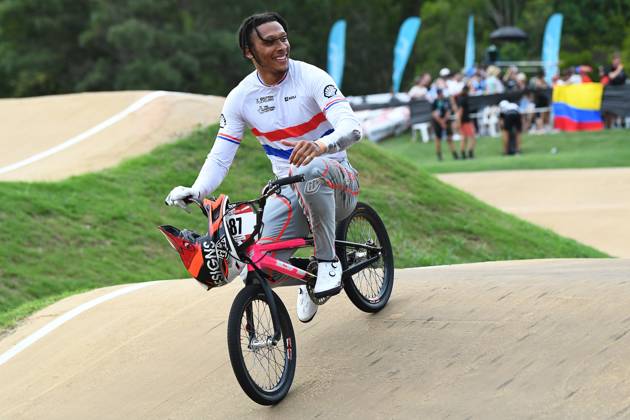 UCI BMX WORLD CUP, Kye Whyte of Great Britain celebrates winning the ...