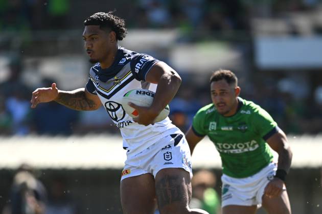 NRL PRE SEASON RAIDERS COWBOYS, Thomas Mikaele of the Cowboys makes a ...