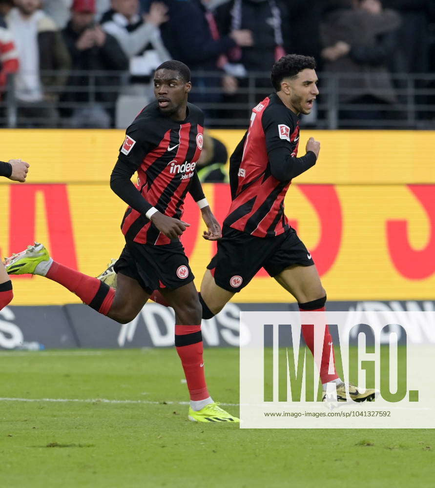 Omar Marmoush cheers with his team after his goal to 2 2 photographed ...