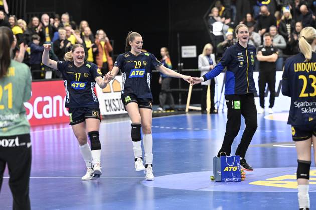 KARLSKRONA, SWEDEN 20240302 The Swedish team is jubilant after the ...