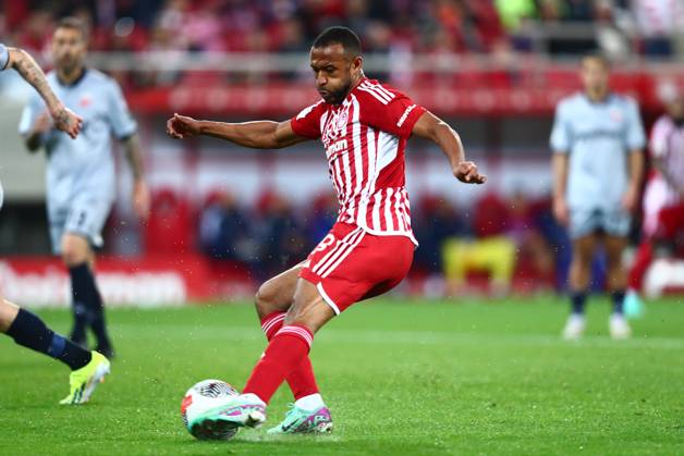 Ayoub El Kaabi of Olympiacos FC in action during the SuperLeague ...
