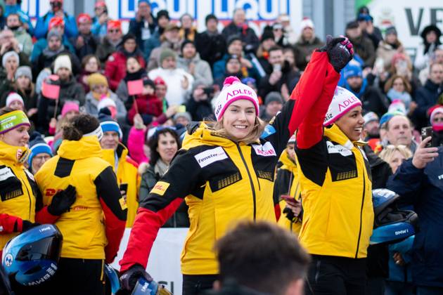 Laura Nolte, Deborah Levi Germany cheer at the finish for a safe podium ...