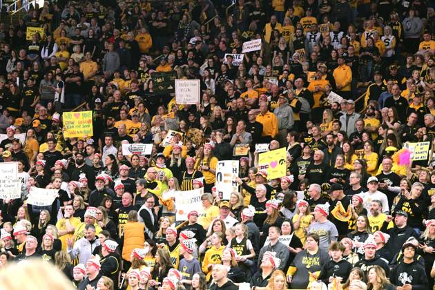 IOWA CITY, IA - MARCH 03: Iowa fans watch a presentation of ESPN s ...