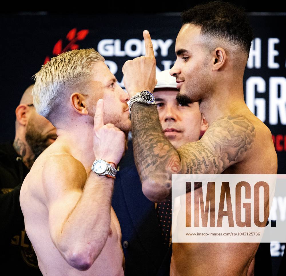 AMSTERDAM - Enriko Kehl and Tyjani Beztati during the staredown in the run-up to the Glory