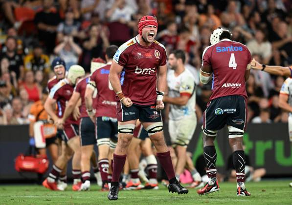 SUPER RUGBY REDS CHIEFS, Harry Wilson of the Reds celebrates during the ...
