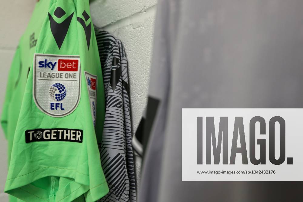 A Sky Bet League One branded patch on the sleeve of Jed Ward of Bristol ...
