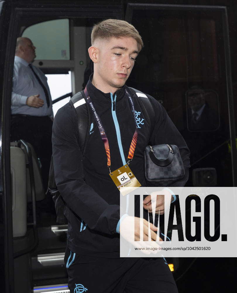 Robbie Fraser arrives at Ibrox Stadium for the Europa League match ...