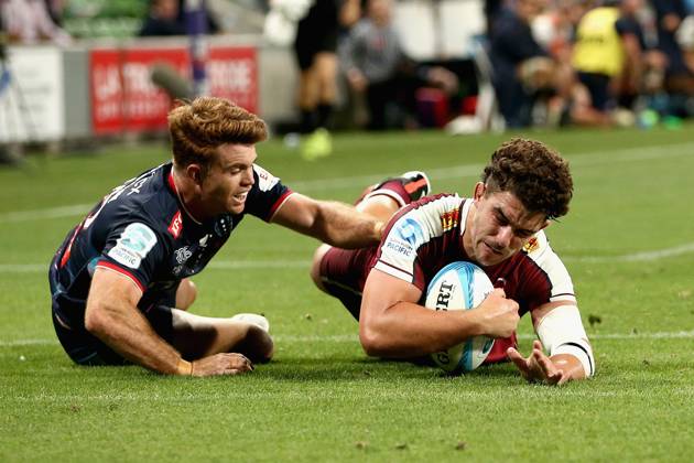 SUPER RUGBY REBELS REDS, Josh Nasser of the Reds crosses the line to ...