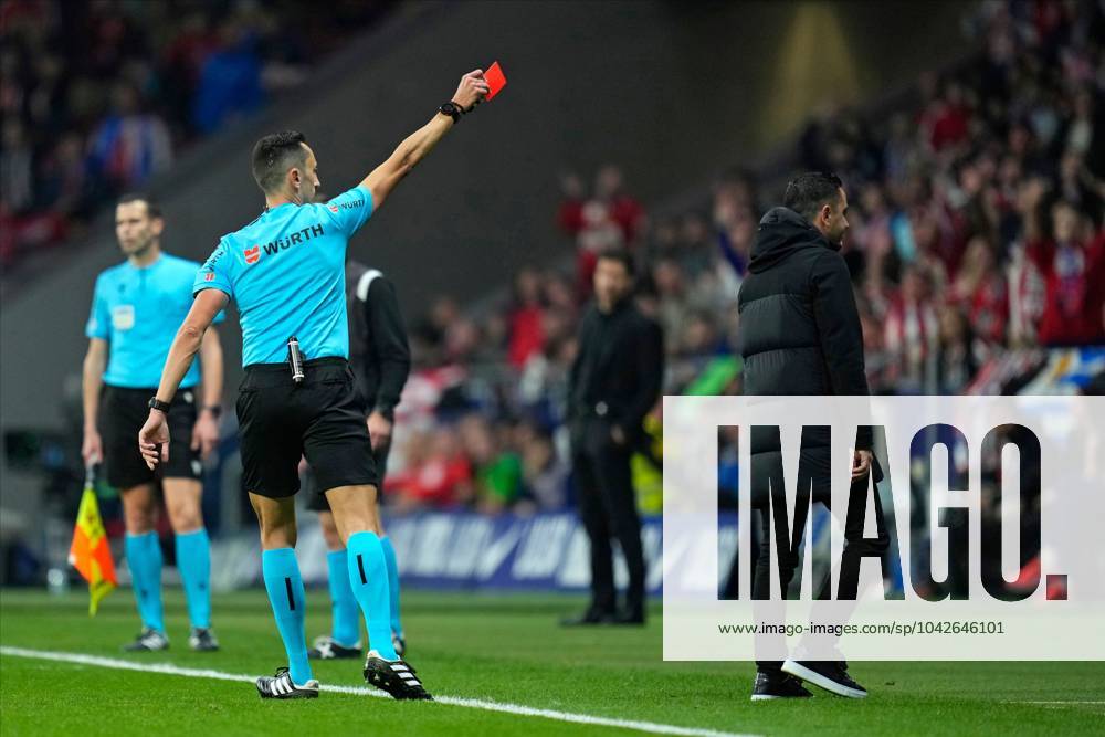 The referee shows red card to FC Barcelona, Barca head coach Xavi ...