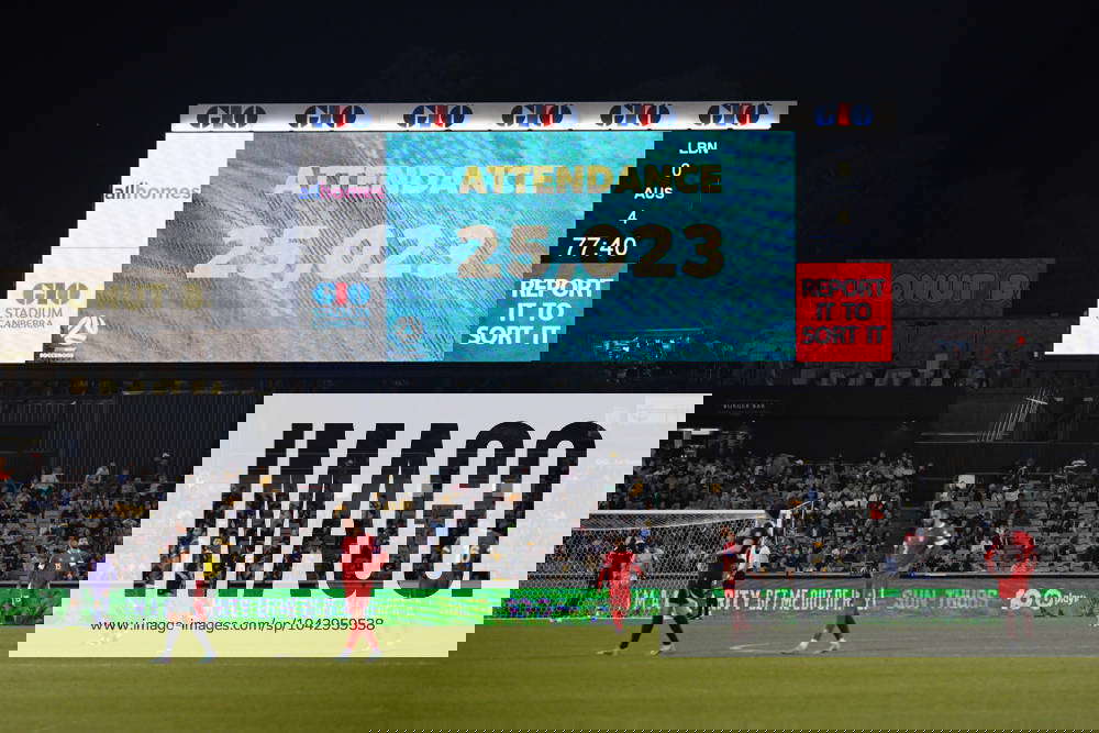 SOCCER AUSTRALIA LEBANON, The official attendance is shown on a screen during the FIFA World Cup