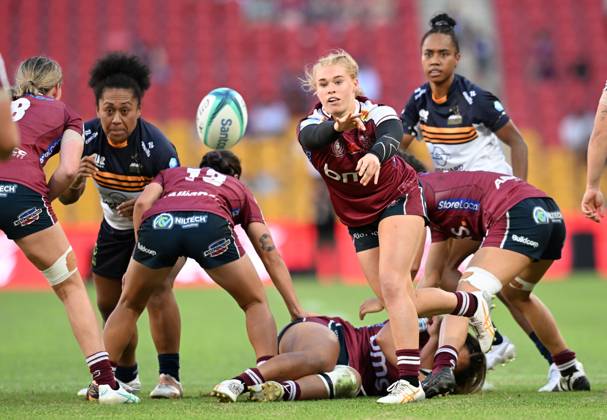 SUPER RUGBY WOMEN REDS BRUMBIES, Natalie Wright of the Reds gets her ...