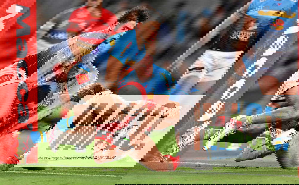 NRL TITANS DOLPHINS, Josh Kerr of the Dolphins scores a try during the ...