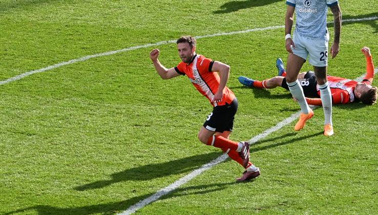 Jordan Clark of Luton Town (18) celebrates after he scores his team?s ...