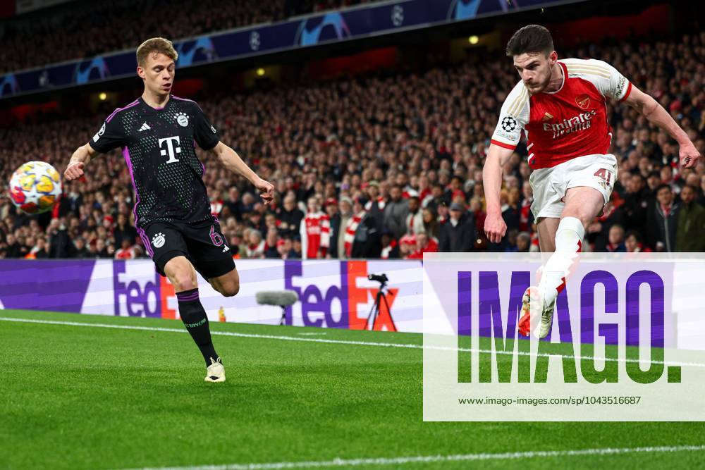 Declan Rice of Arsenal crosses the ball under pressure from Frans ...