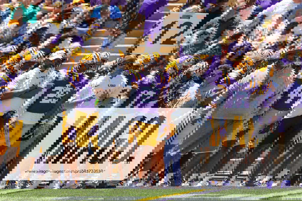 April 13, 2024: LSU Defensive Coordinator Blake Baker (right) calls in ...