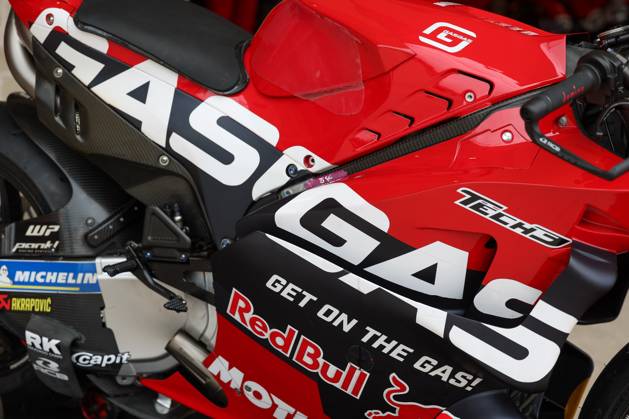 AUSTIN, TX - APRIL 14: Red Bull GASGAS Tech3 Team logos are displayed ...