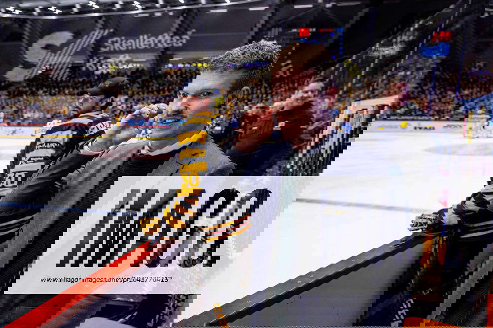 SKELLEFTEA 20240414 TV4 commentator Adam Johansson during Sundays ice ...