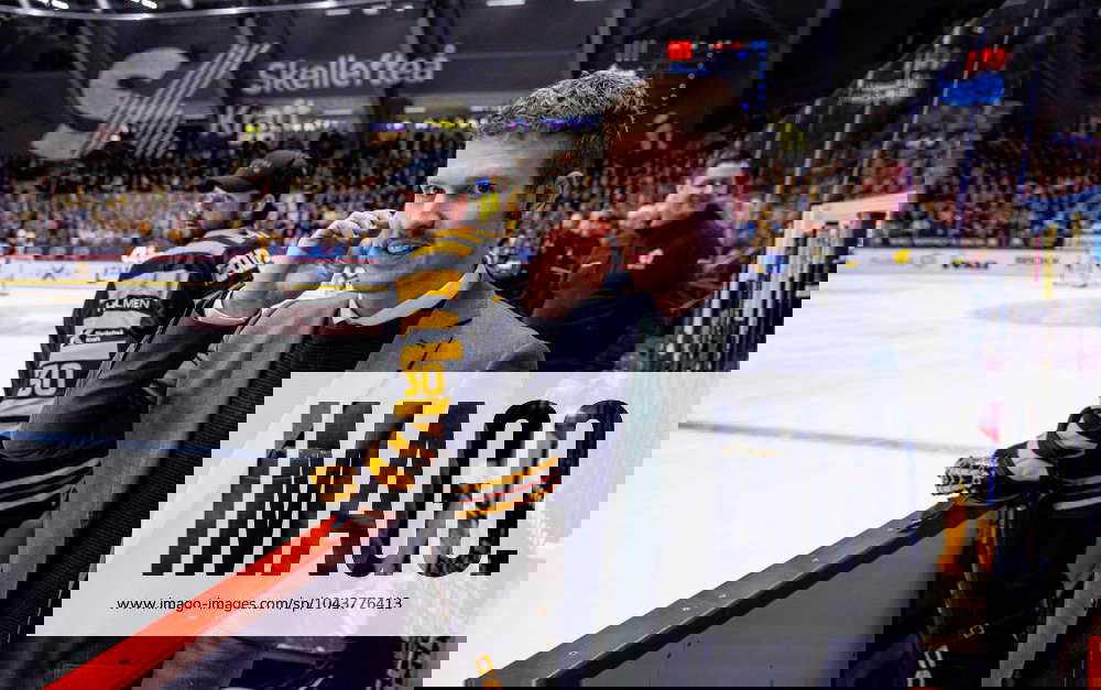 SKELLEFTEA 20240414 TV4 commentator Adam Johansson during Sundays ice ...