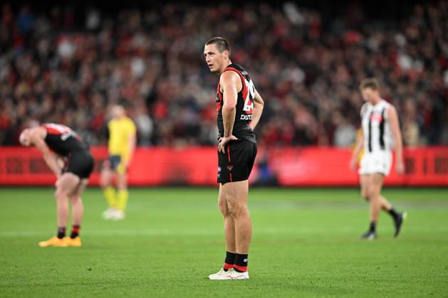AFL BOMBERS MAGPIES, Dylan Shiel of Essendon looks on after drawing ...
