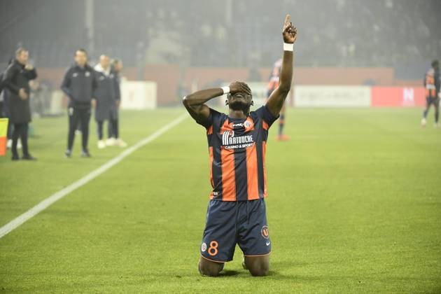 Celebration but Akor ADAMS lors du match Montpellier Herault SC vs. FC ...