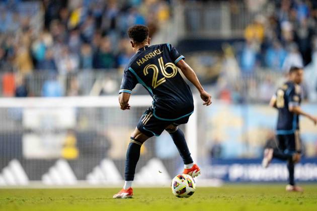 : Philadelphia Union Defender Nathan Harriel controls the ball during ...
